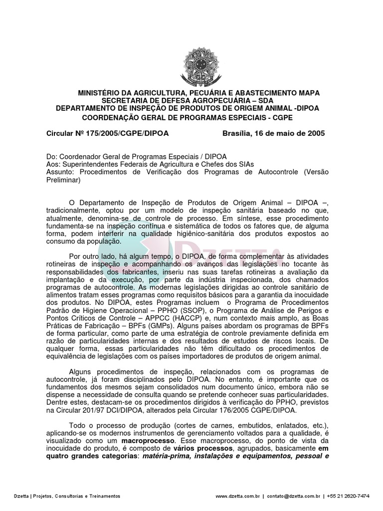 2005 MAPA. Circular 175 - Procedimentos de Verificação Dos PAC ... 2005 MAPA. Circular 175 - Procedimentos de Verificação Dos PAC ...