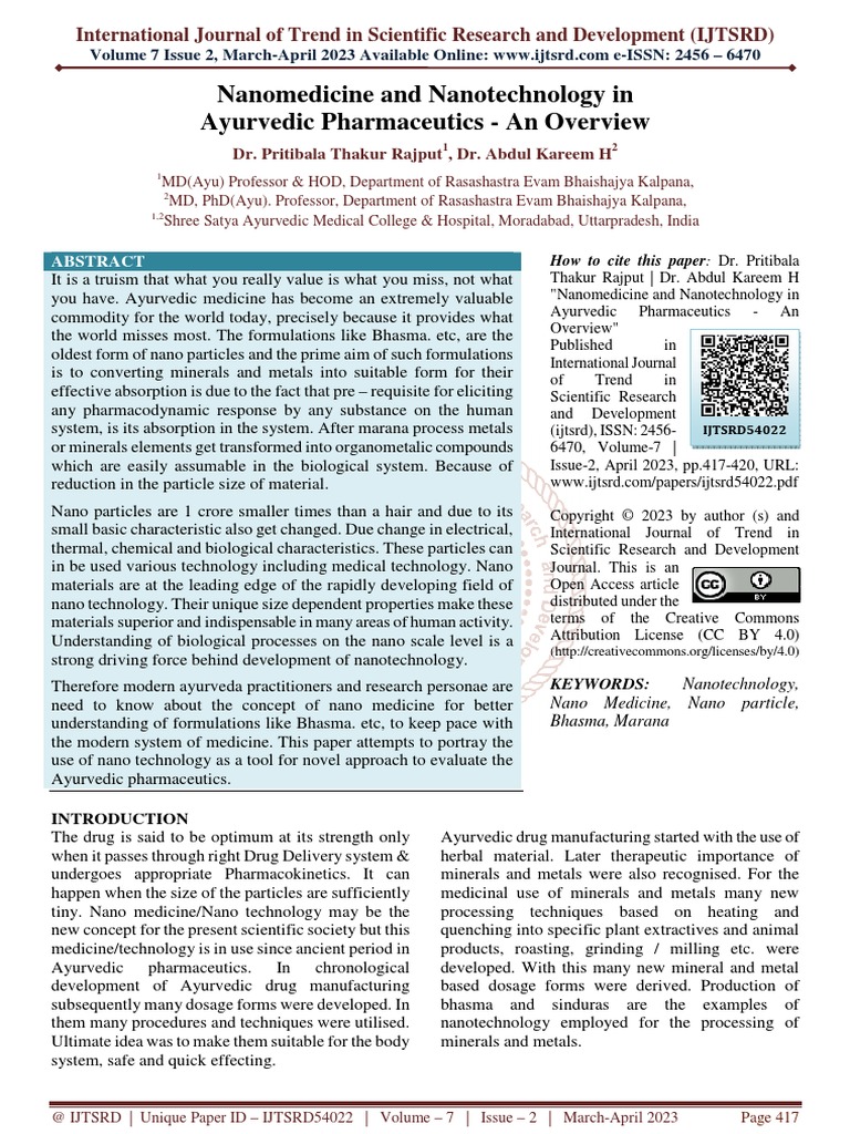 Nanomedicine and Nanotechnology in Ayurvedic Pharmaceutics An Overview | Download Free PDF ...