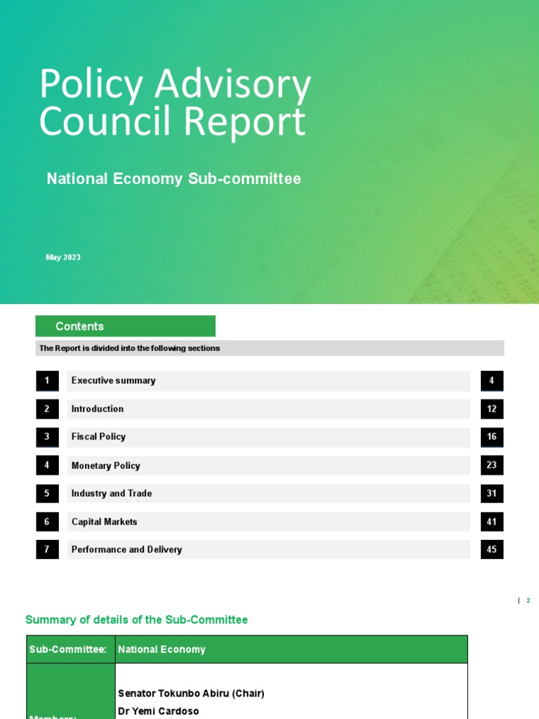 President Tinubu's Policy Advisory Council Report On Nigeria's National ...