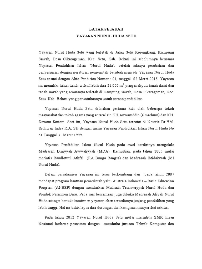 (Pondok) Profile Pondok Pesantren Nurul Huda Tanpa Foto | PDF