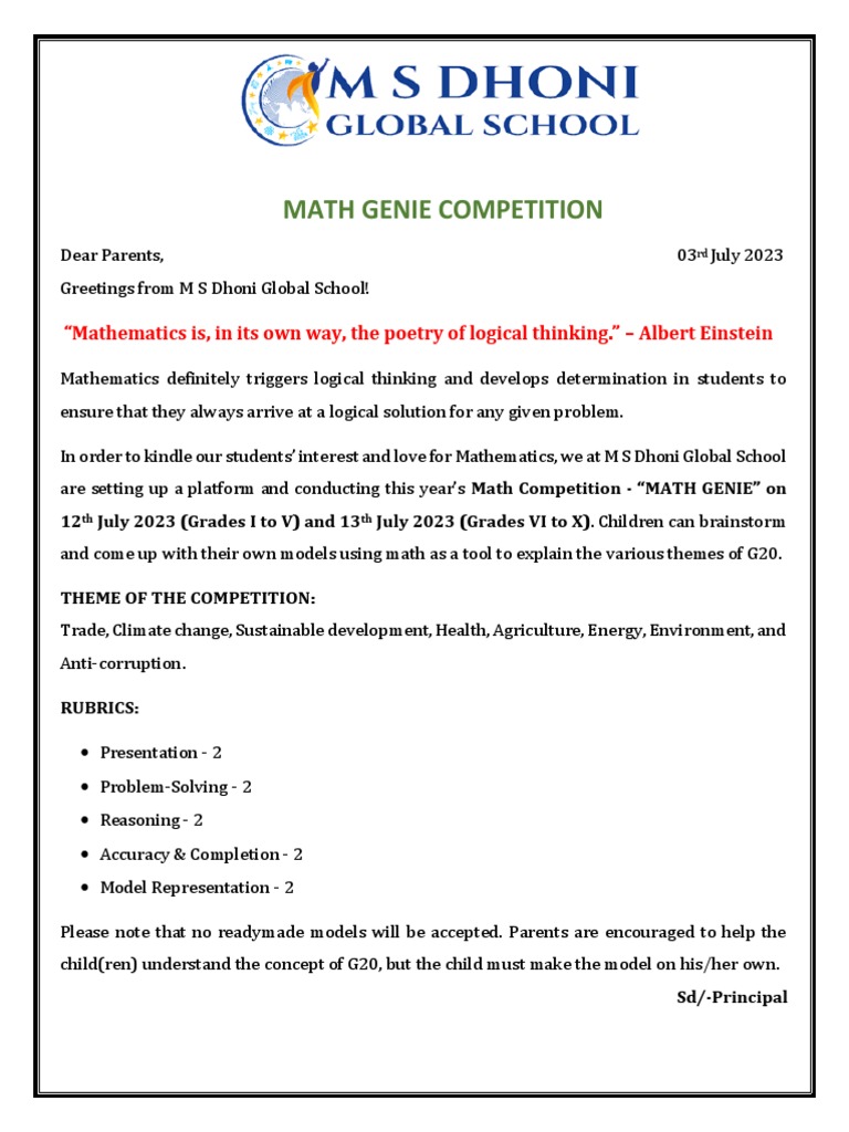 Math Competition Circular 2023-24 | PDF