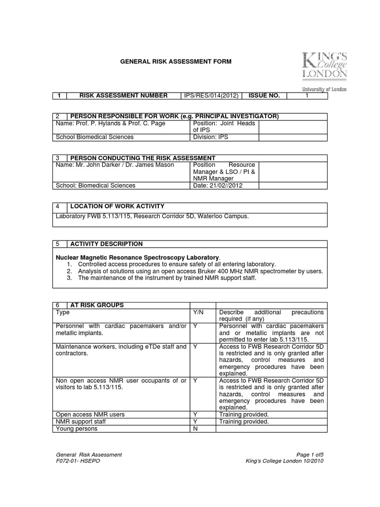 General Risk Assessment Form | PDF | Risk | Risk Assessment