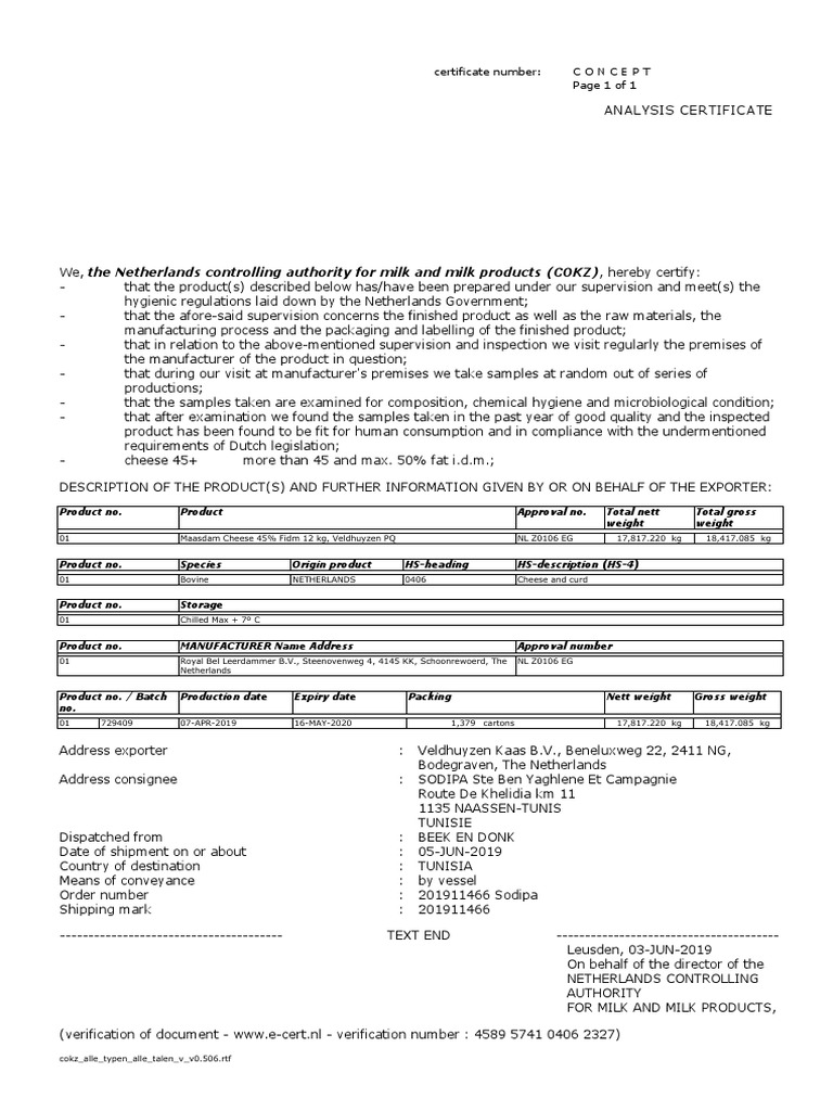 Draft Analysis Certificate | PDF