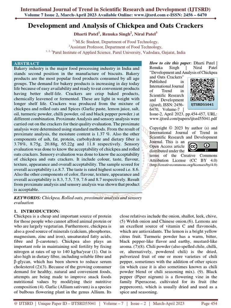 Development and Analysis of Chickpea and Oats Crackers | PDF | Chili ...