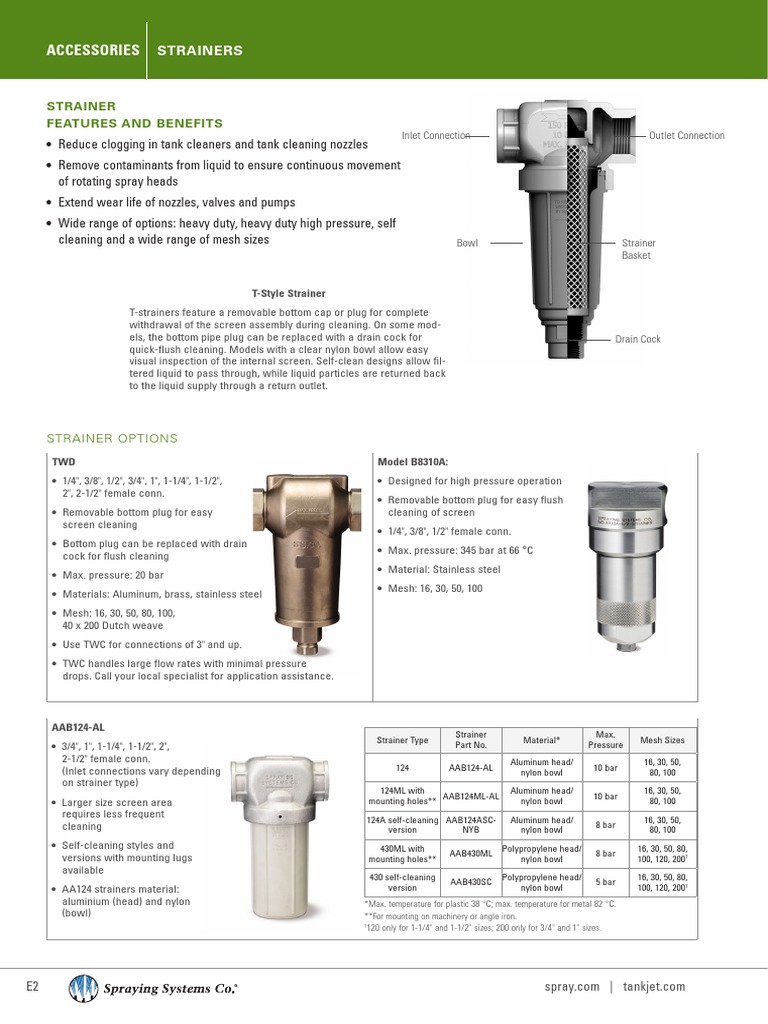 Strainers Tank Cleaning EU Catalog | PDF | Materials | Industrial Processes