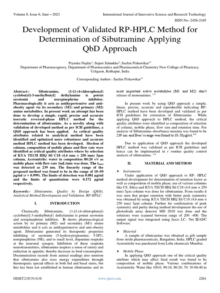 Development of Validated RP-HPLC Method For Determination of Sibutramine Applying QBD Approach ...