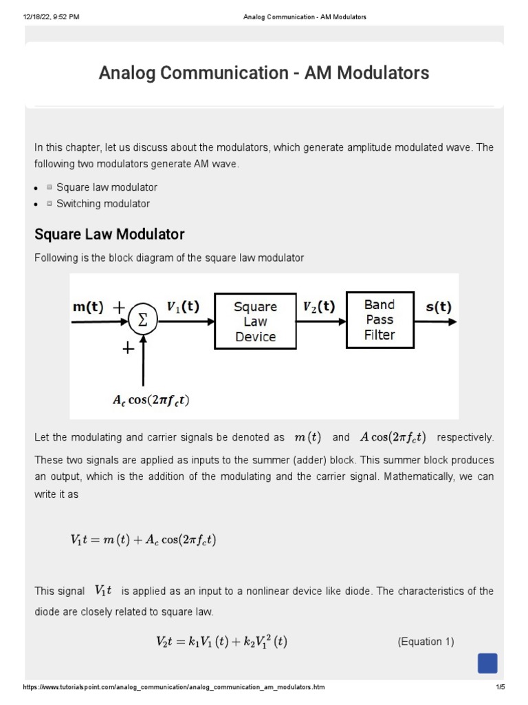 Analog Communication - AM Modulators | PDF | Modulation | Diode