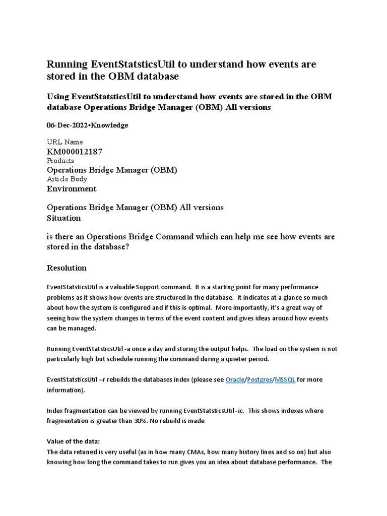 Running EventStatsticsUtil To Understand How Events Are Stored in The OBM Database | PDF ...