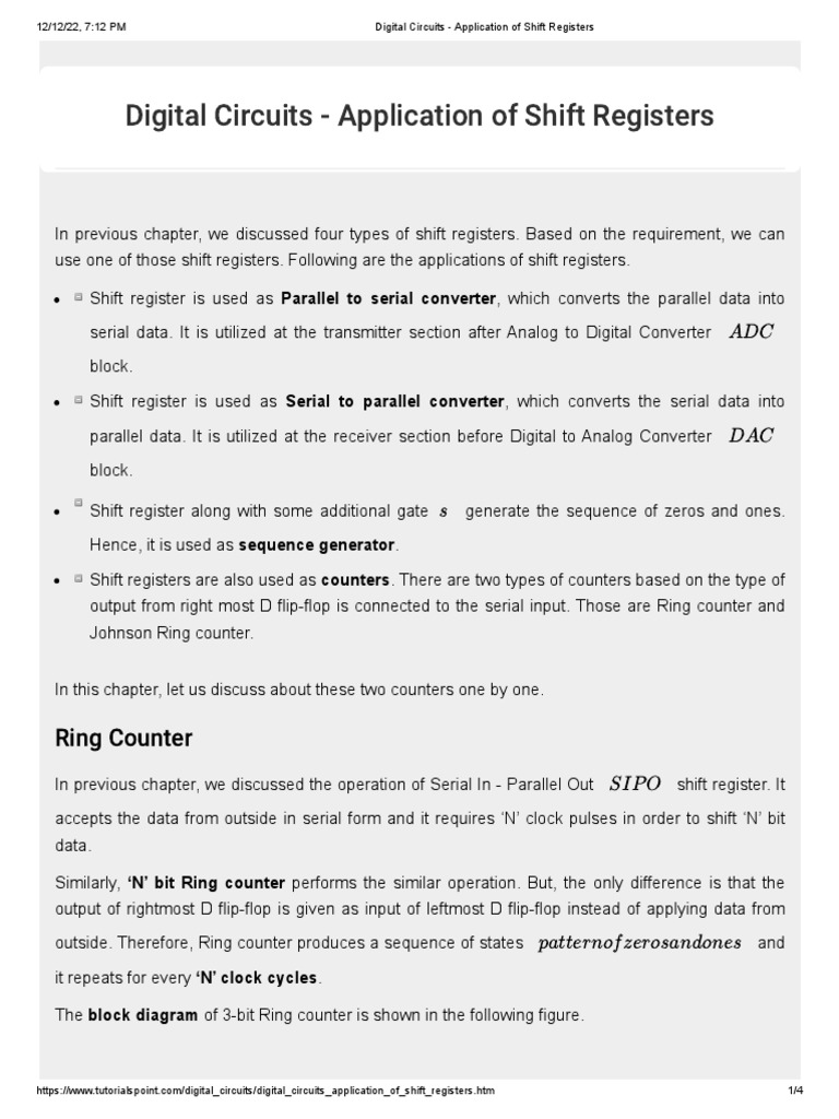 Digital Circuits - Application of Shift Registers | PDF | Electrical ...