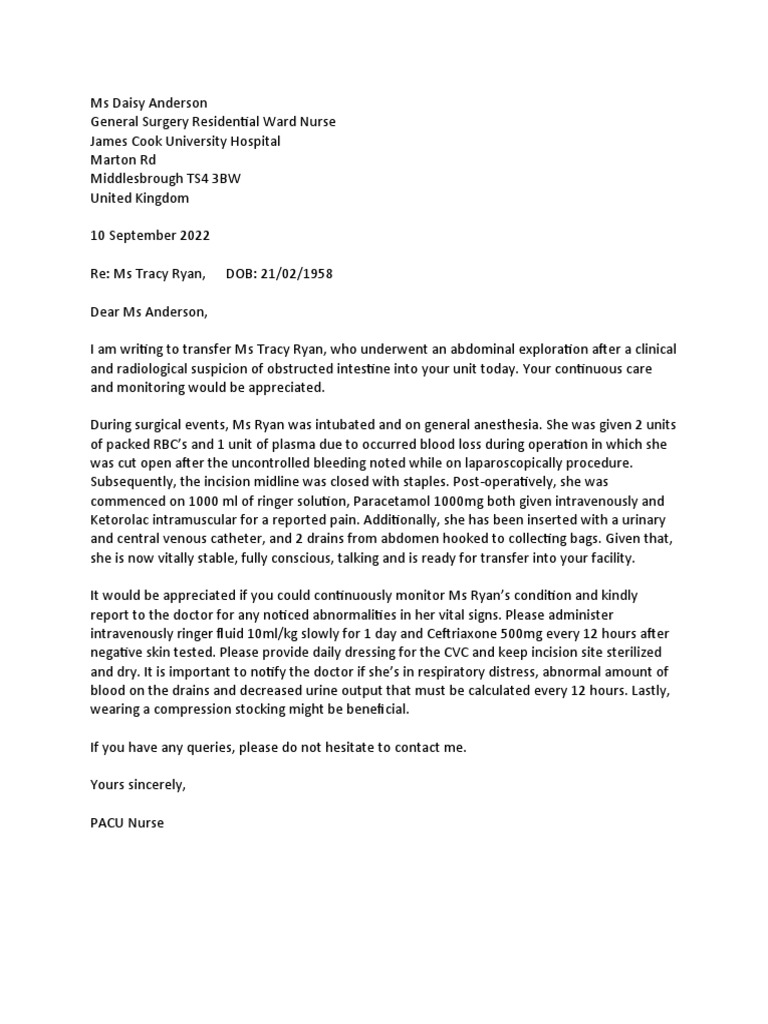 Ms Tracy Ryan - Transfer Letter | PDF