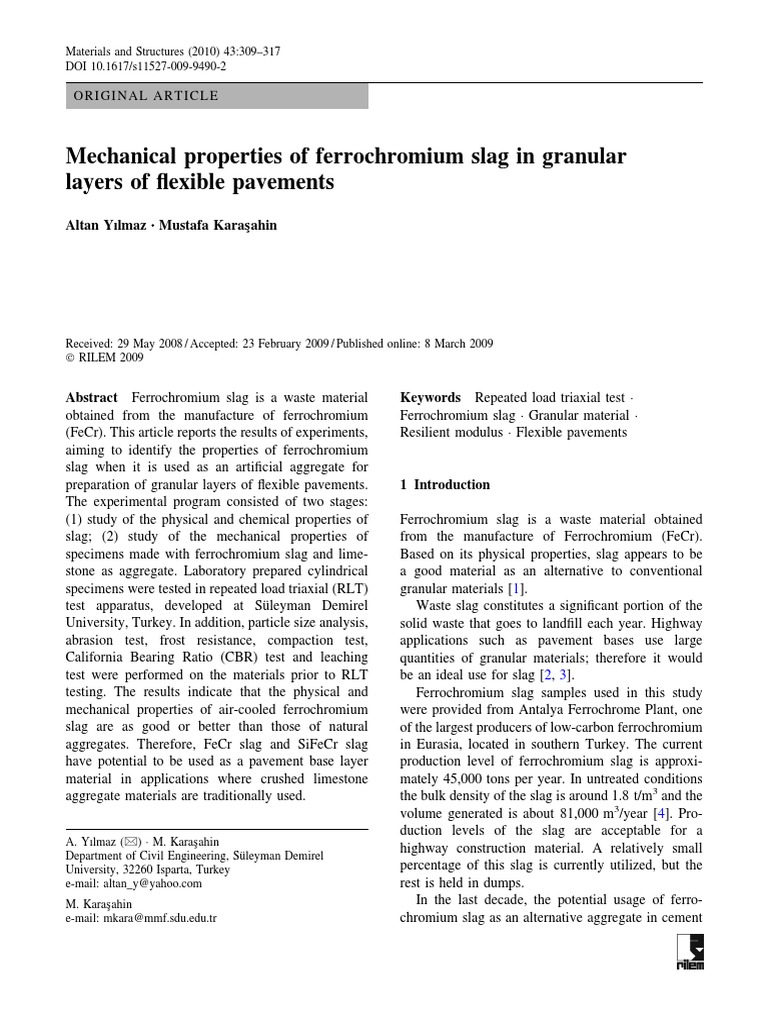 Mechanical Properties of Ferrochromium Slag in Granular-A.yilmAZ | PDF ...