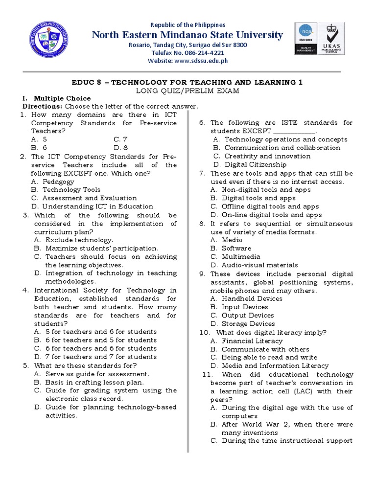Educ 8 - Long Quiz (Prelim) For Printing | PDF | Educational Technology | Learning