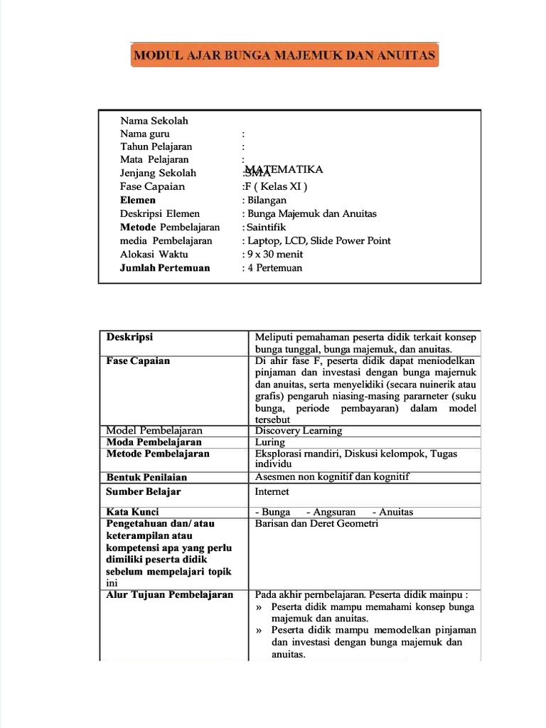 PDF Modul Ajar Bunga Majemuk Dan Anuitas Compress | PDF
