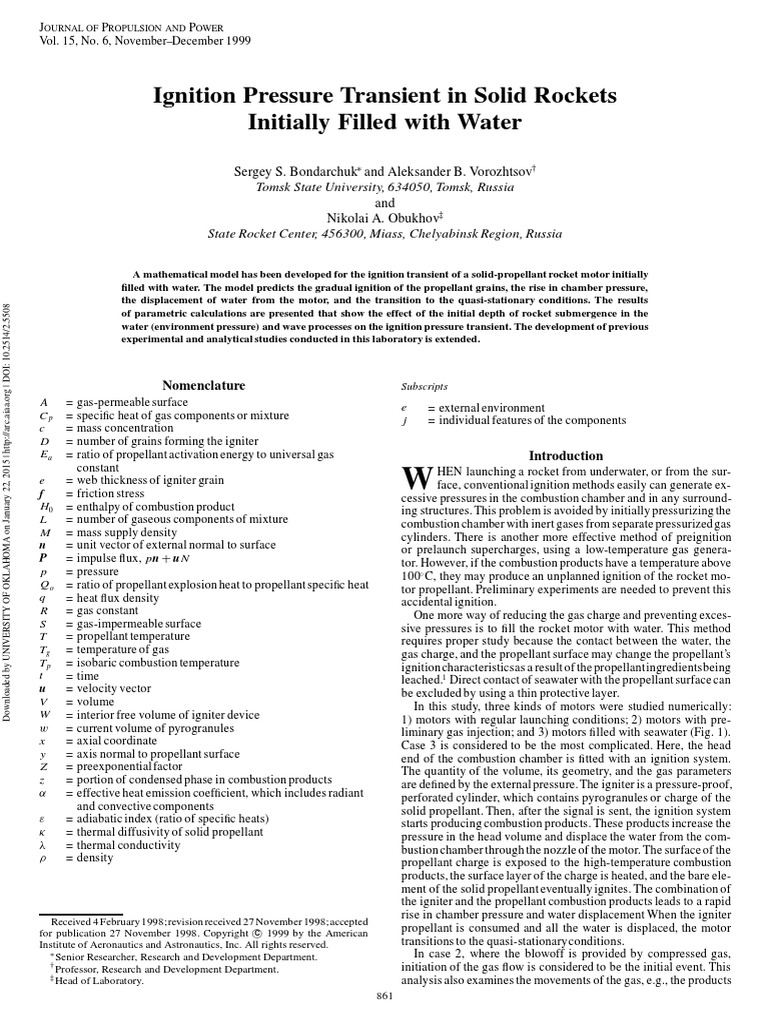 Ignition Pressure Transient in Solid Rockets Initially Filled With ...