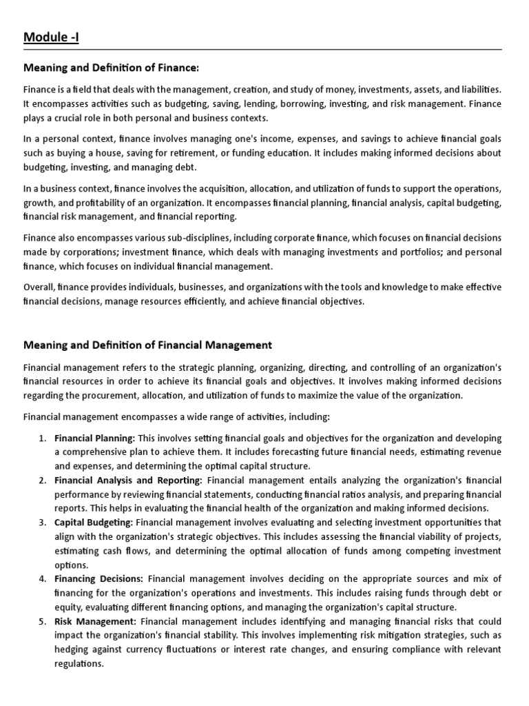 Financial Management (Notes - Theory) | PDF