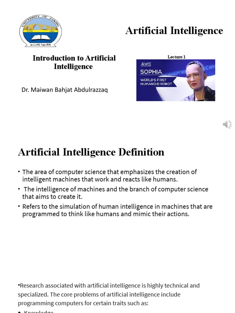 Lec (1) Introduction To Artificial Intelligence | PDF Lec (1) Introduction To Artificial Intelligence | PDF