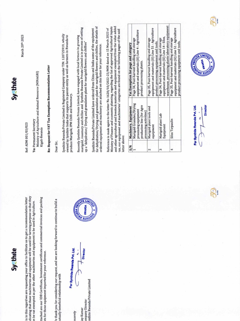 MINAGRI VAT Exemption Request Letter | PDF