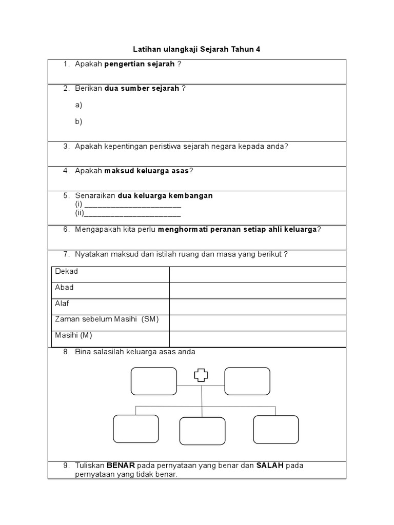 Latihan Ulangkaji Sejarah Tahun 4 | PDF
