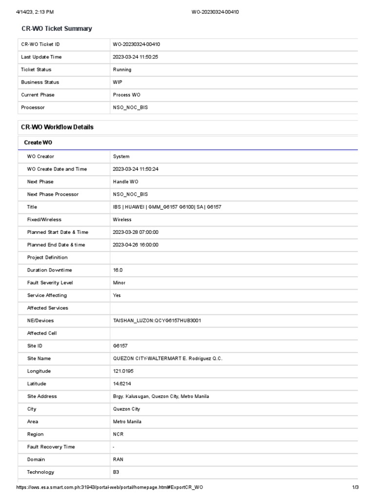 CR-WO Ticket Summary | PDF | Information Technology | Systems Engineering