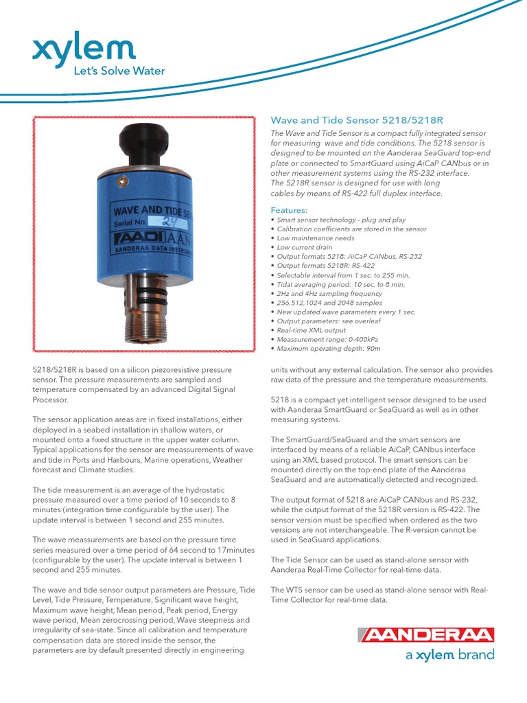 Aanderaa Wave and Tide Sensor 5218/5218R | PDF | Sensor | Computer ...