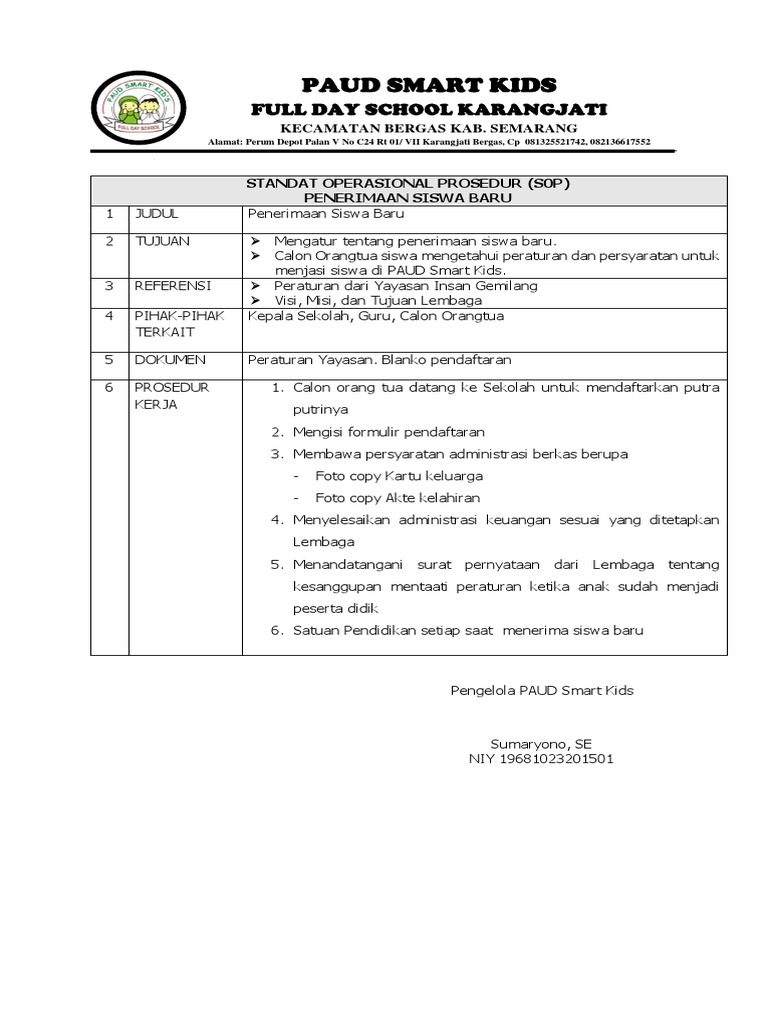 SOP PPDB PAUD | PDF