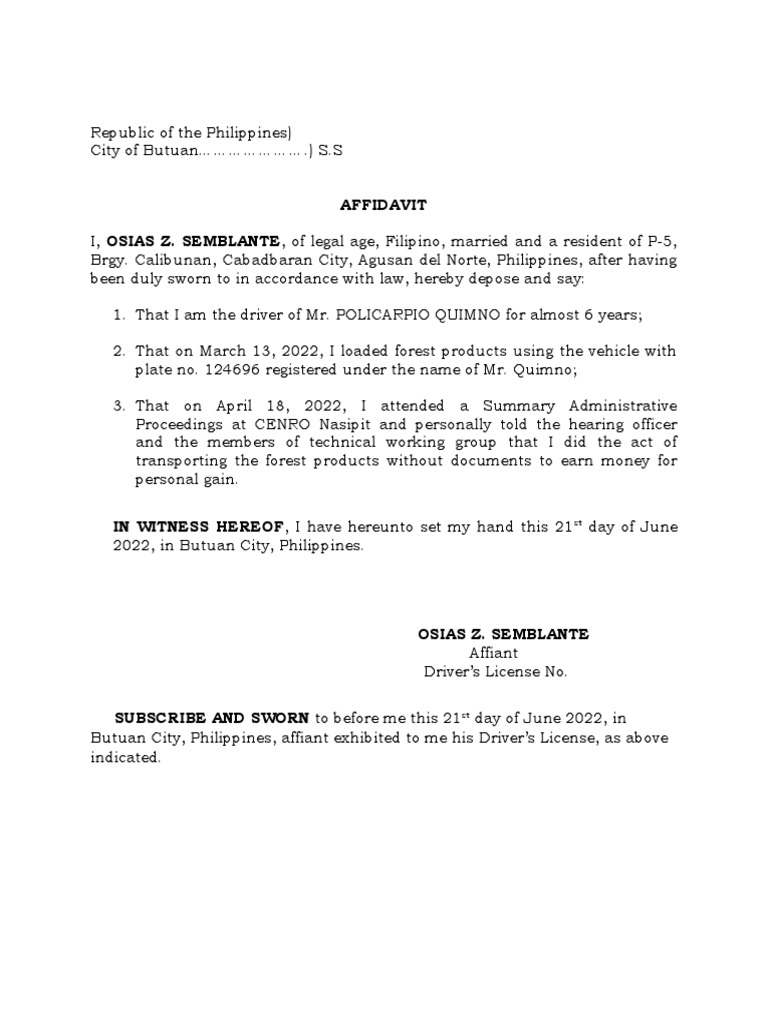 Driver Affidavit | PDF