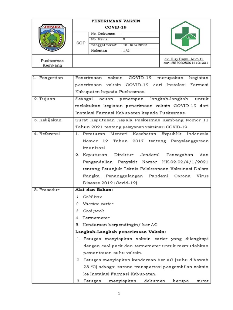 SOP Penerimaan Vaksin COVID | PDF | Sains & Matematika