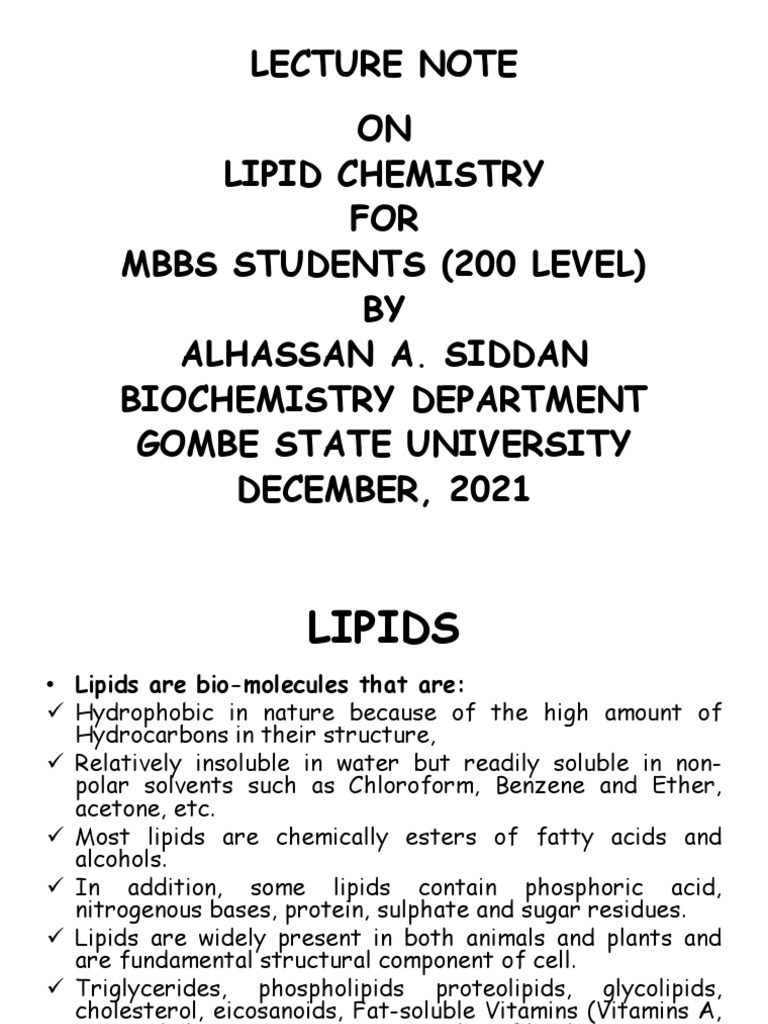 Lipids Chem MBBS | PDF | Lipoprotein | Lipid