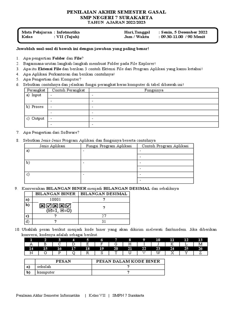 Soal Pas Kelas 7 SMT 1 | PDF | Komputer
