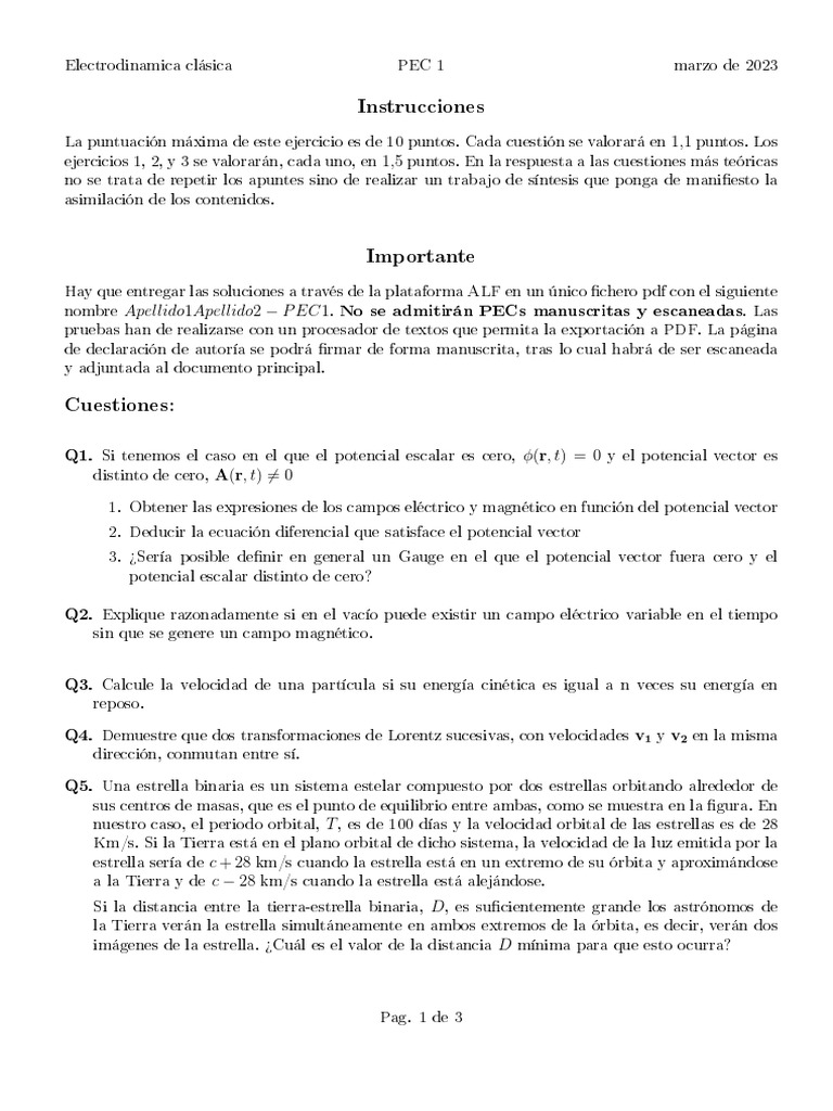 Elc2023 Pec1 | PDF | Estrellas | Campo magnético