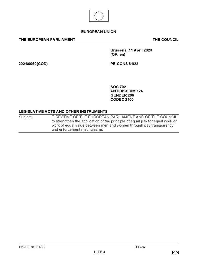 Pay Transparency Directive | Download Free PDF | Gender Pay Gap ...