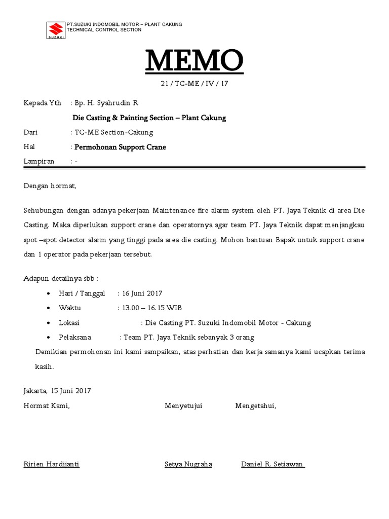 memo - 21 Permohonan support crane | PDF