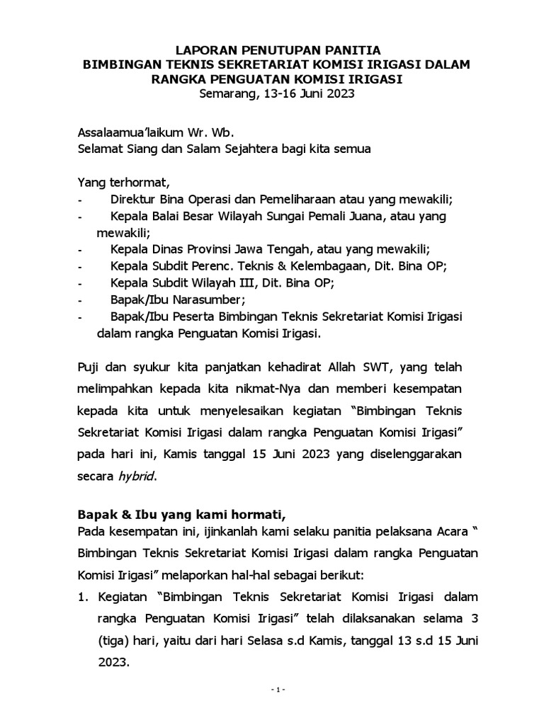 R1 Laporan Penutupan Panitia BIMTEK Sekretariat Komir | PDF