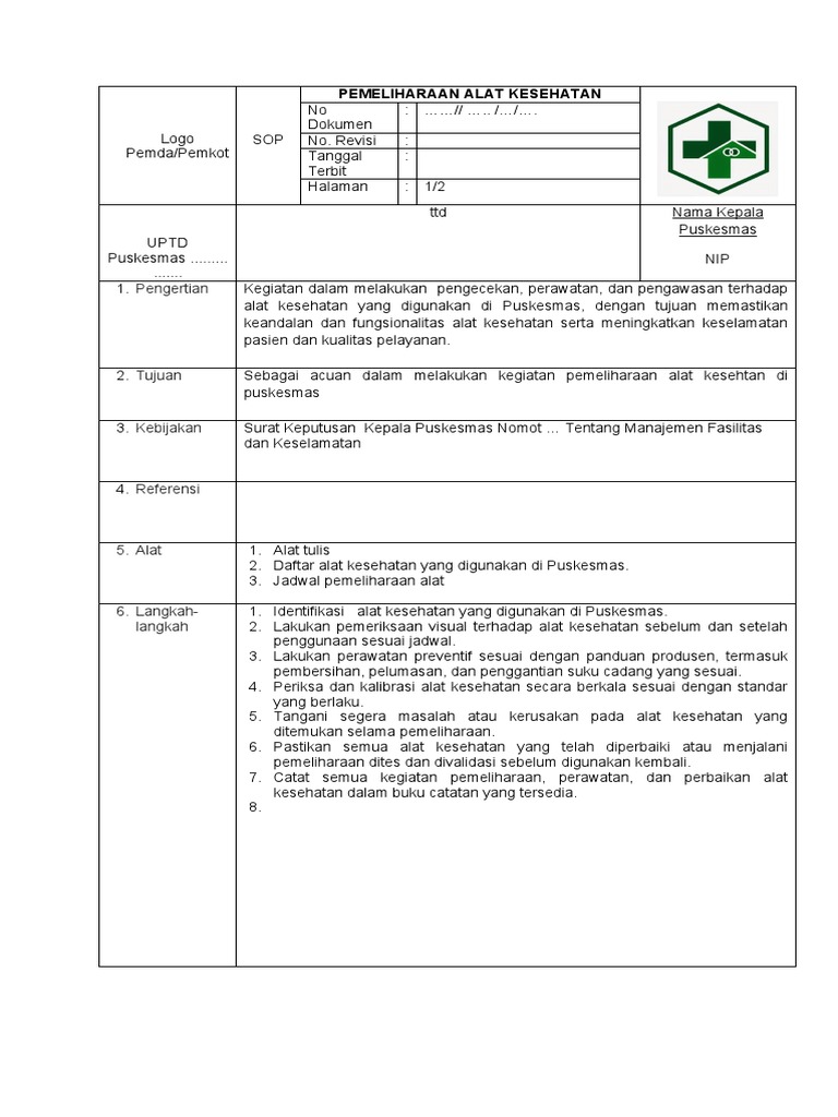 1.4.6.c SOP PEMELIHARAAN ALAT KESEHATAN | PDF