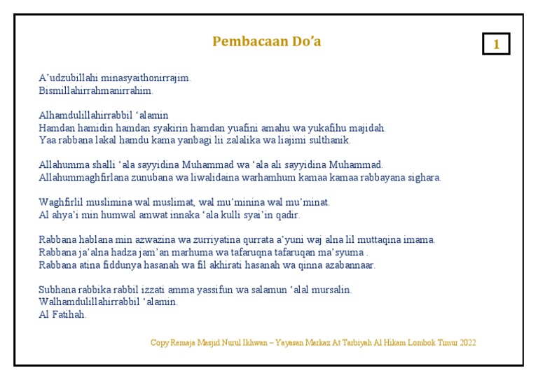 Pembacaan Do'a Muhadharah | PDF