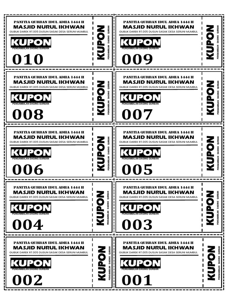 Kupon Pengambilan Daging Qurban 1444 H | PDF