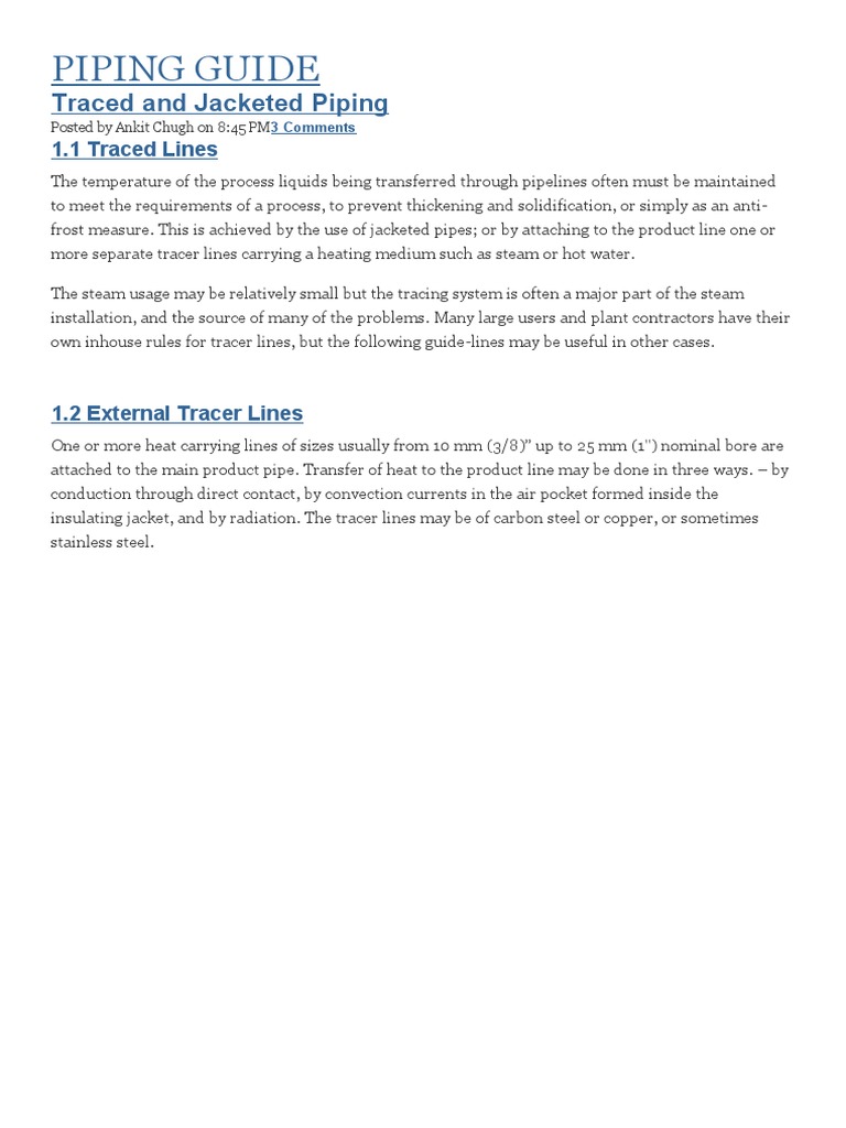 Traced - Jacketed Lines - Guide | PDF | Pipe (Fluid Conveyance) | Steam