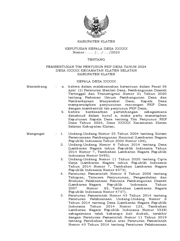 SK Tim Penyusun RKP Desa 2024 | PDF