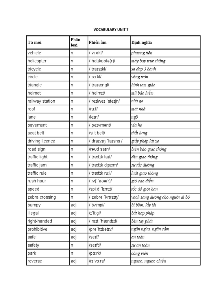 Vocabulary Unit 7 | PDF