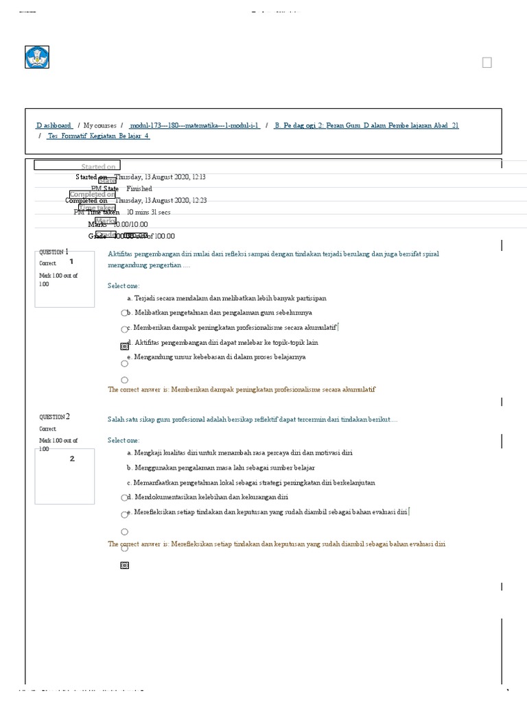 Tes Formatif Pengembangan Profesional Guru | PDF
