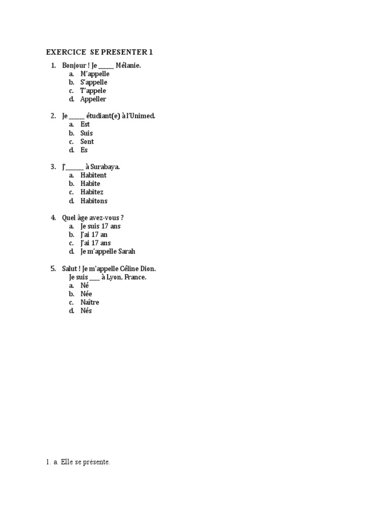 Exercice Se Presenter 1 Debutant | PDF
