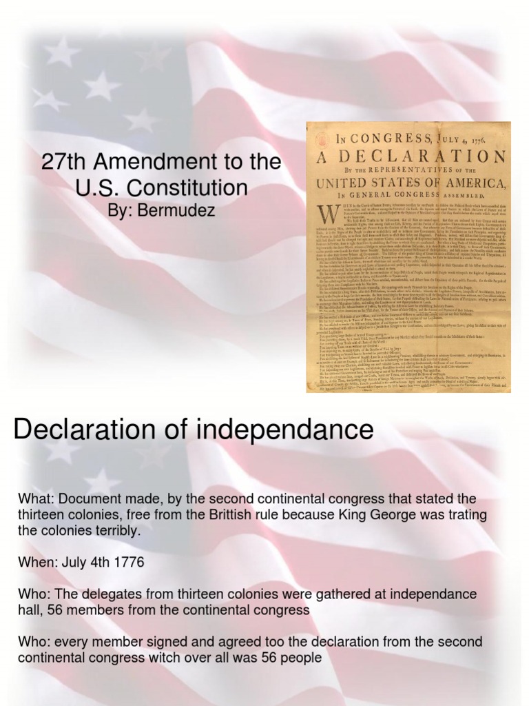 27th Amendment To The U.S. Constitution: By: Bermudez | PDF | United ...