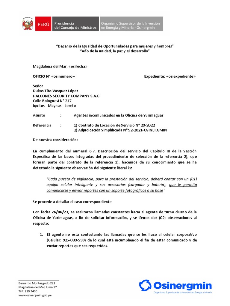 Oficio HALCONES CLS 20-2022- Celular Sin Saldo OD Yurimaguas | PDF