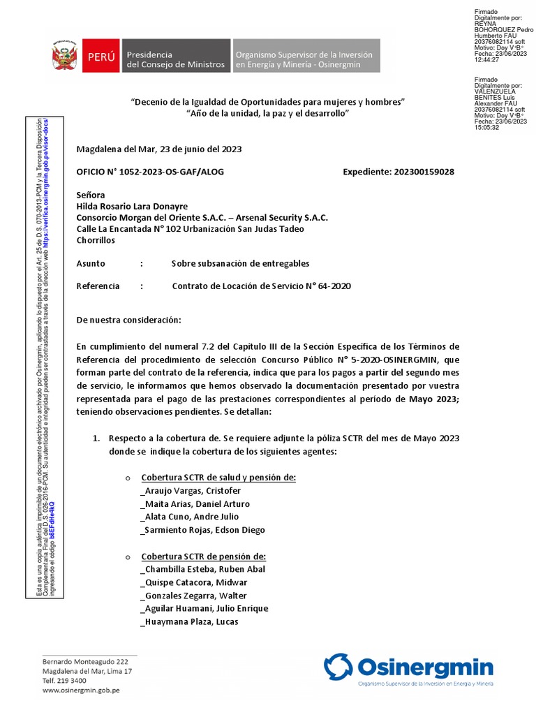 Oficio CLS 064-2020 - Solicita Subsanación Mayo | PDF