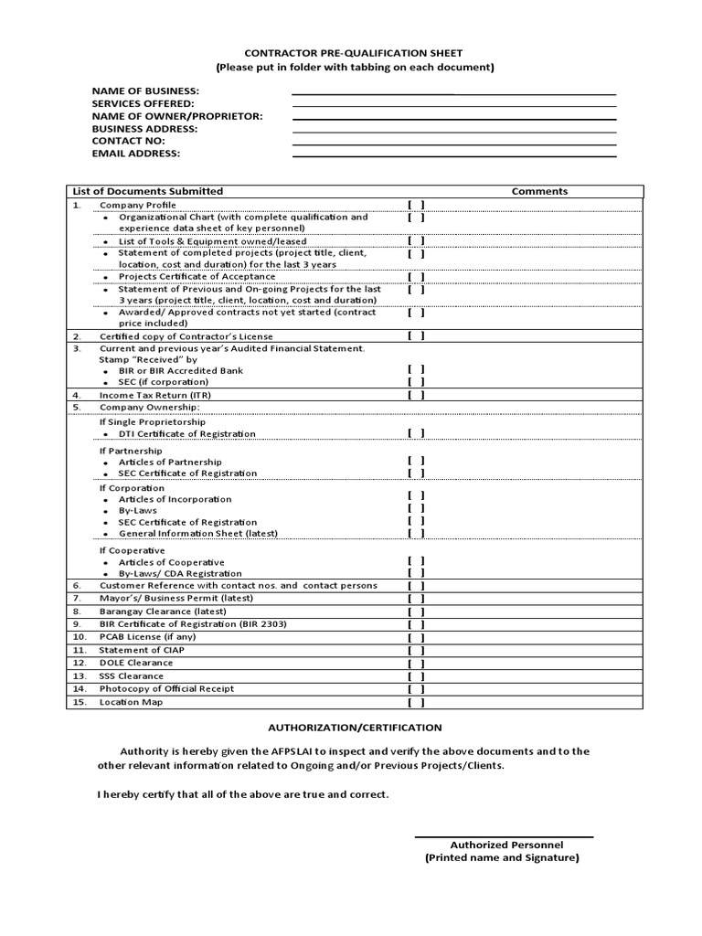 For Accreditation Form Contractor | PDF