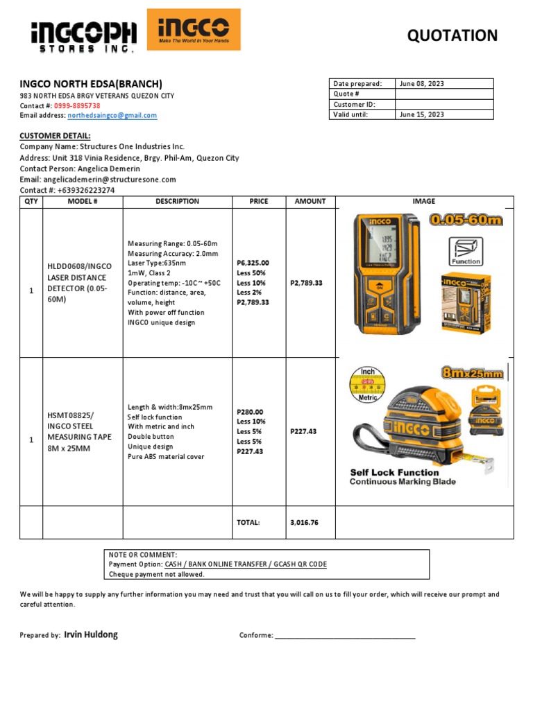 INGCO Materials Quotation - INGCO Tools - 1 | PDF