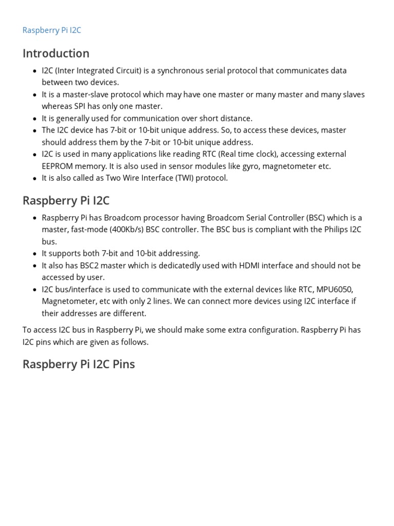 07-Raspberry Pi I2C | PDF | Raspberry Pi | Data Transmission