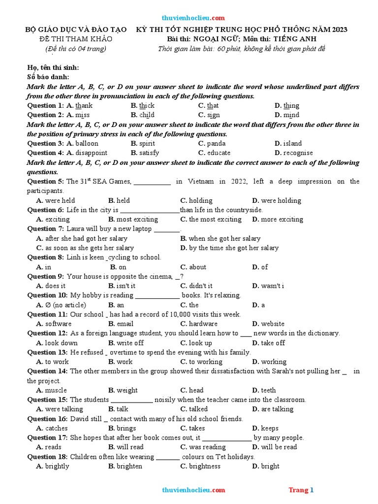 Giai Chi Tiet de Minh Hoa Tieng Anh 2023 | PDF | Communication | Ho Chi Minh City