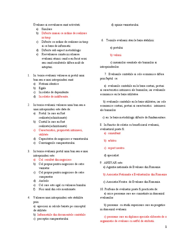 Grile Diagnostic Si Evaluare 1 | PDF
