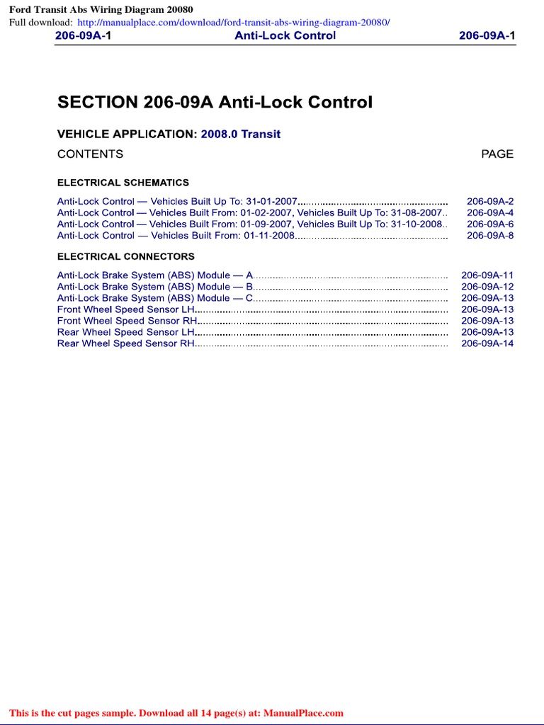 Ford Transit Abs Wiring Diagram 20080 | PDF